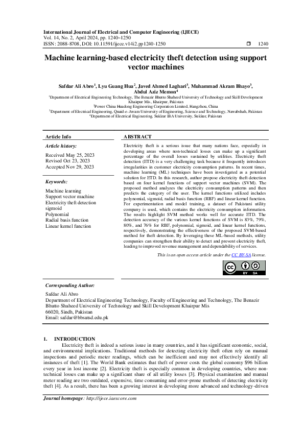Pdf Machine Learning Based Electricity Theft Detection Using Support