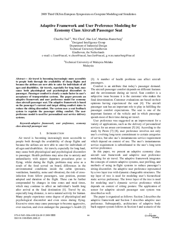 (PDF) Adaptive Framework and User Preference Modeling for Economy Class Aircraft Passenger Seat