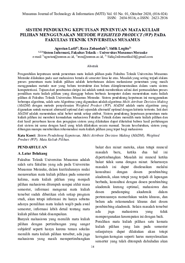 (PDF) Sistem Pendukung Keputusan Penentuan Mata Kuliah Pilihan ...