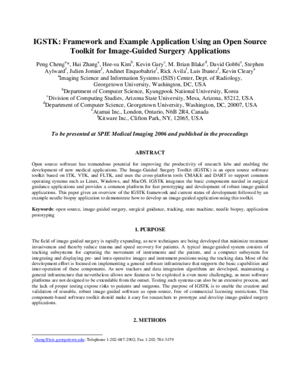(PDF) IGSTK: Framework and example application using an open source toolkit for image-guided ...