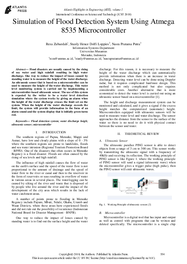 Pdf Simulation Of Flood Detection System Using Atmega 8535 Microcontroller