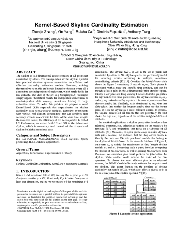 (PDF) Kernel-based skyline cardinality estimation