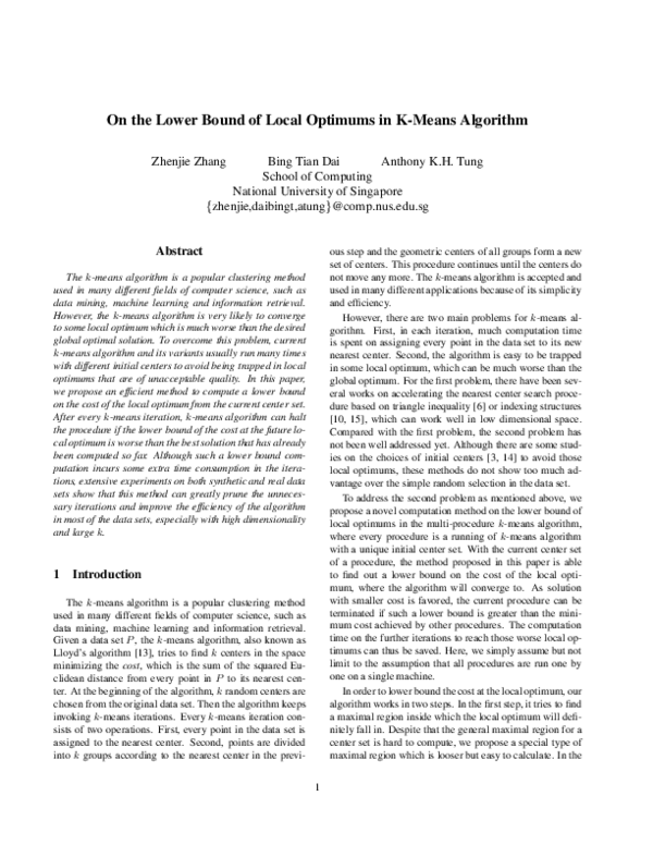 (PDF) On the Lower Bound of Local Optimums in K-Means Algorithm
