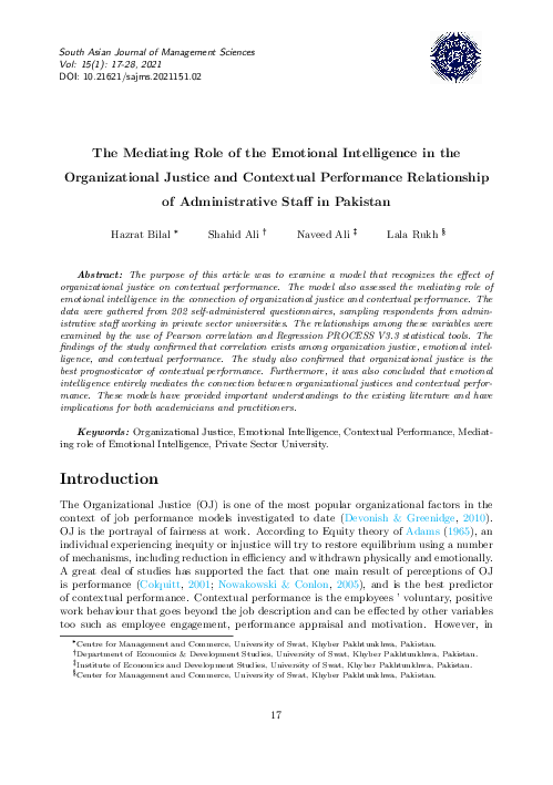 (PDF) The Mediating Role of the Emotional Intelligence in the Organizational Justice and ...