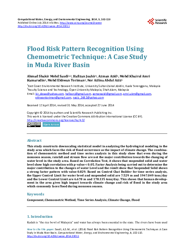 (PDF) Flood Risk Pattern Recognition Using Chemometric Technique: A Case Study in Muda River Basin