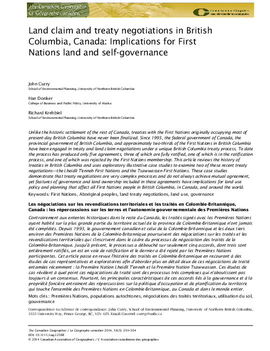 (PDF) Land claim and treaty negotiations in British Columbia, Canada ...