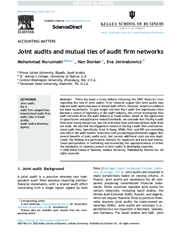 (PDF) Joint audits and mutual ties of audit firm networks | Han Donker ...
