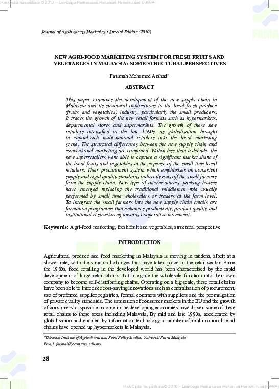 (PDF) New Agri-Food Marketing System For Fresh Fruits and Vegetables In ...