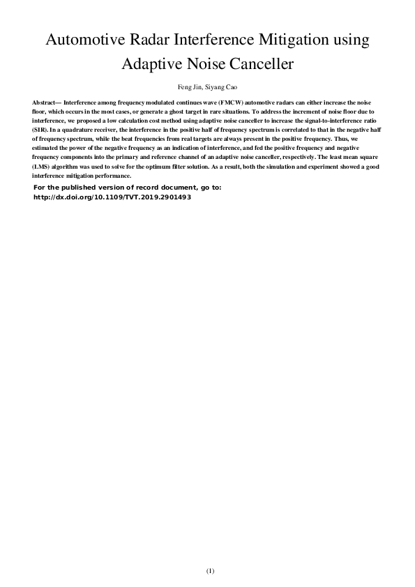 Pdf Automotive Radar Interference Mitigation Using Two Stage Signal Decomposition Approach