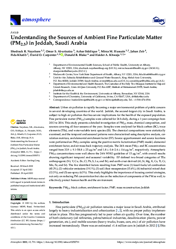 (PDF) Understanding the Sources of Ambient Fine Particulate Matter (PM2.5) in Jeddah, Saudi Arabia