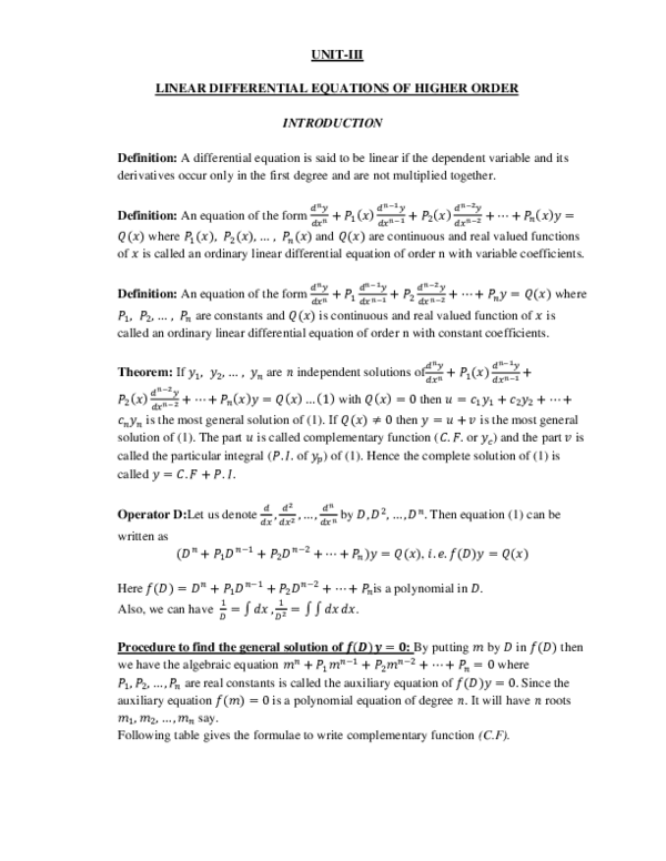 (PDF) LINEAR DIFFERENTIAL EQUATIONS OF HIGHER ORDER
