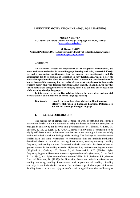 (PDF) Effective Motivation in Language Learning