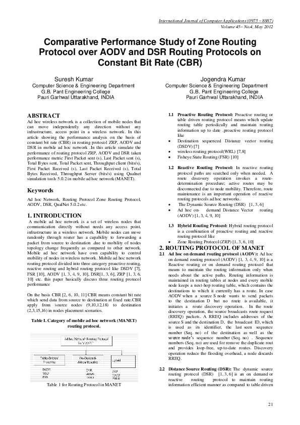 (PDF) Comparative Performance Study of Zone Routing Protocol over AODV and DSR Routing Protocols on