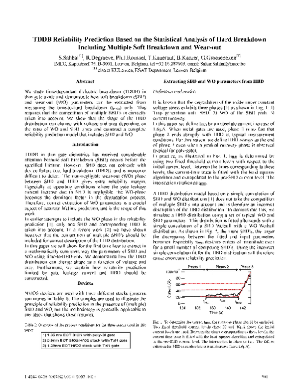 (PDF) TDDB Reliability Prediction Based on the Statistical Analysis of Hard Breakdown Including ...