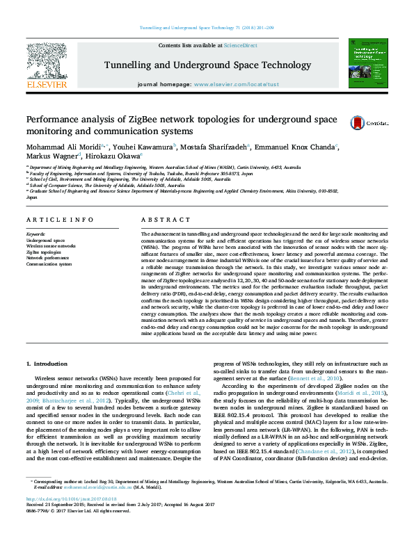 Pdf Performance Analysis Of Zigbee Network Topologies For Underground Space Monitoring And