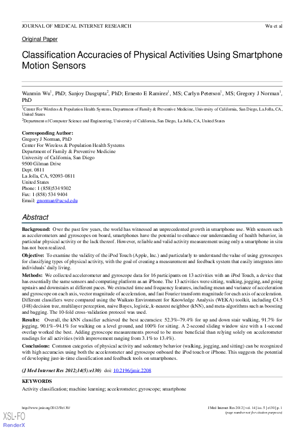 (PDF) Classification Accuracies of Physical Activities Using Smartphone ...