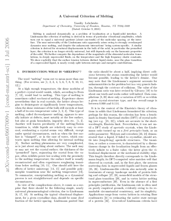 (PDF) A Universal Criterion of Melting