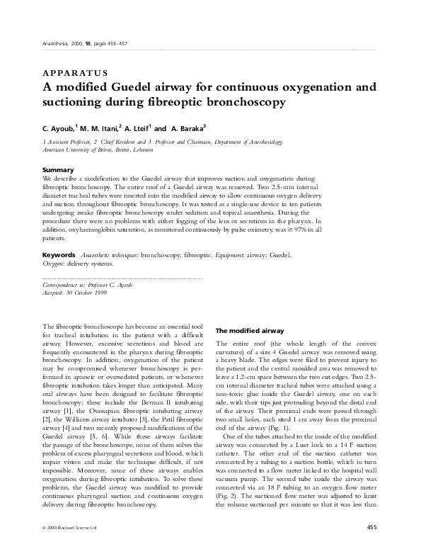 (PDF) A modified Guedel airway for continuous oxygenation and ...