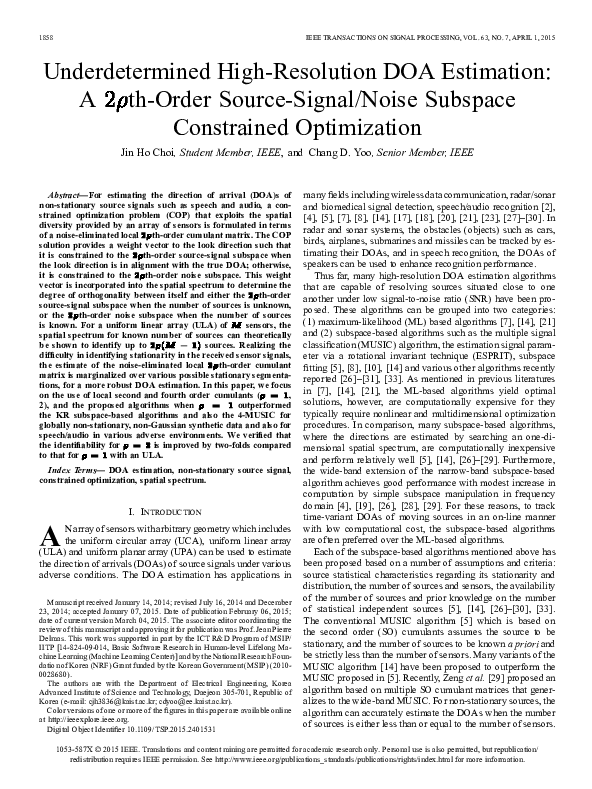 (PDF) Underdetermined High-Resolution DOA Estimation: A $2\rho$ th-Order Source-Signal/Noise ...