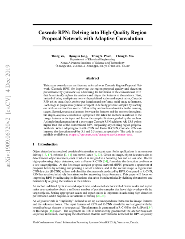 (PDF) Cascade RPN: Delving into High-Quality Region Proposal Network ...