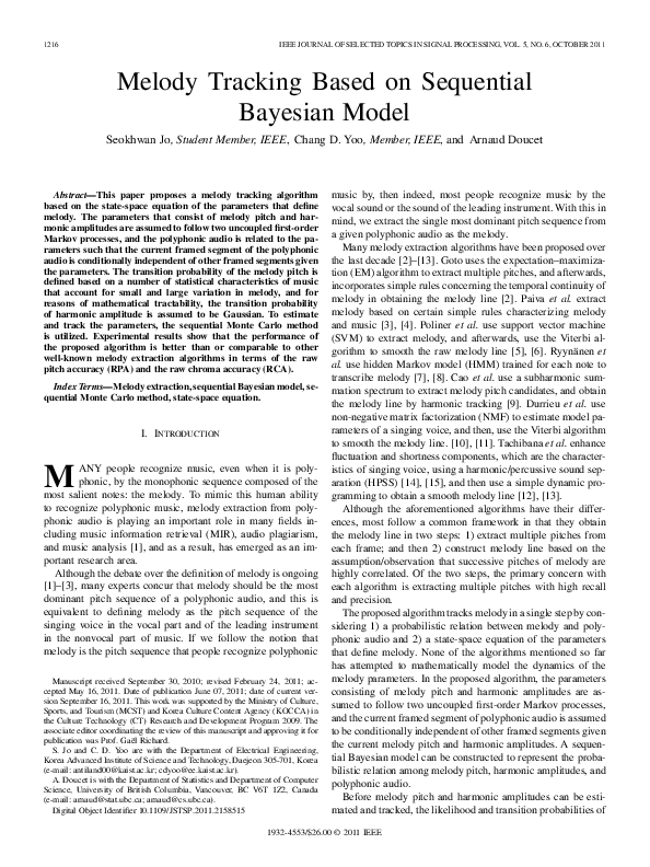 (PDF) Melody Tracking Based on Sequential Bayesian Model