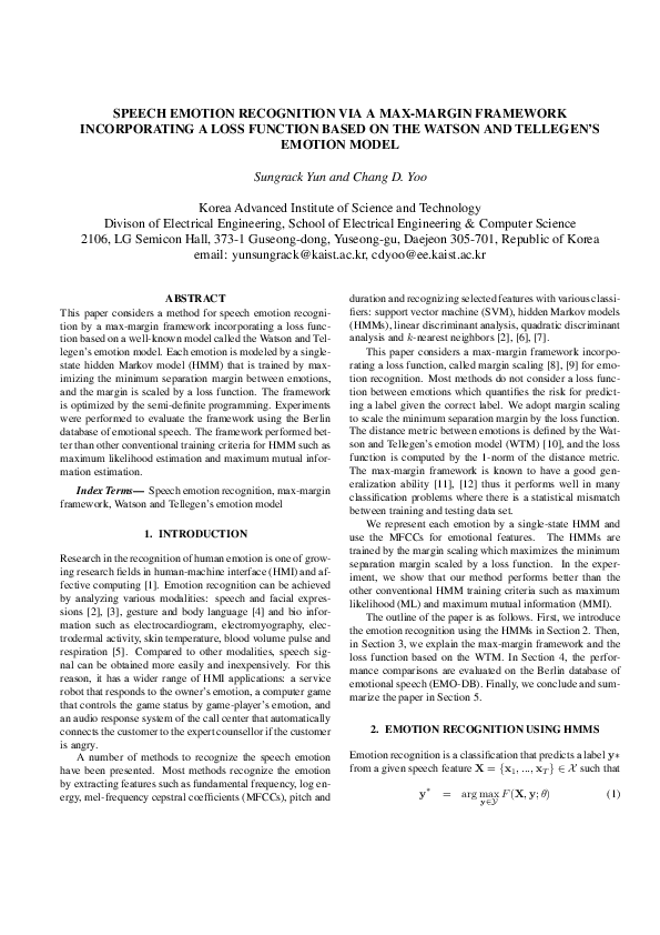(PDF) Speech emotion recognition via a max-margin framework incorporating a loss function based ...