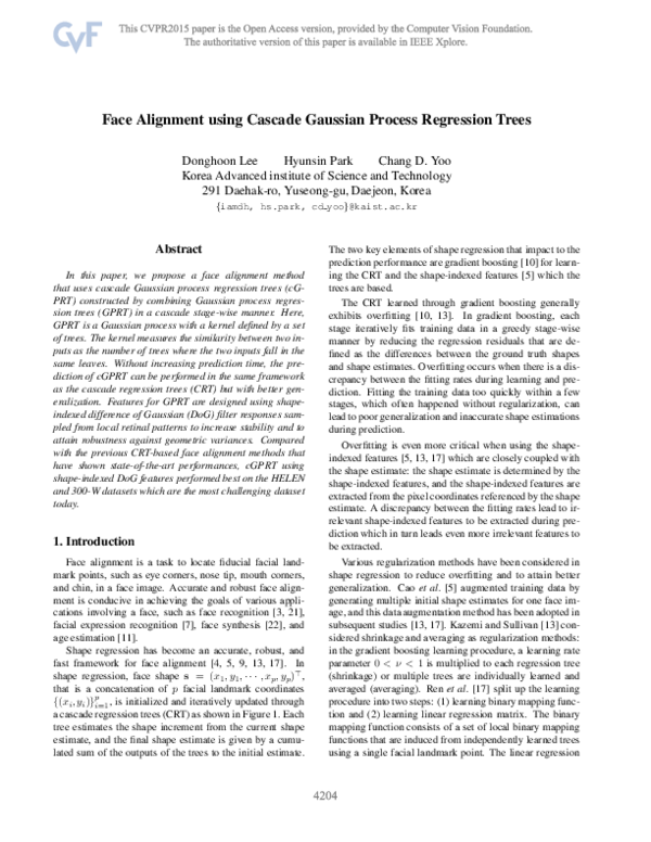 (PDF) Face alignment using cascade Gaussian process regression trees