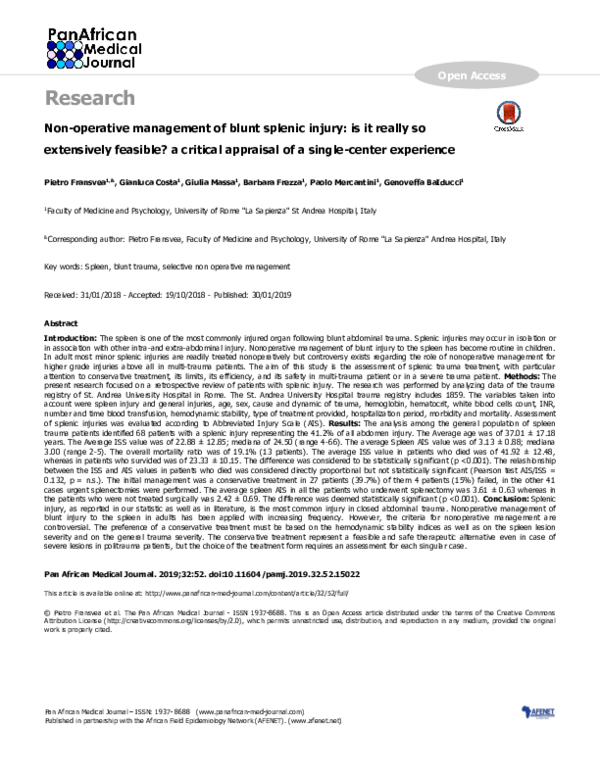 (PDF) Nonoperative management of blunt splenic injury in adults: there ...