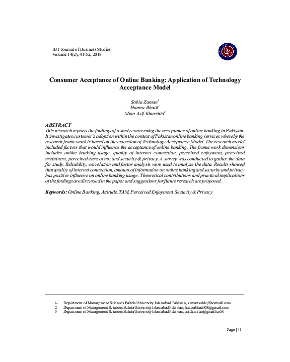 (PDF) Consumer Acceptance of Online Banking: Application of Technology ...