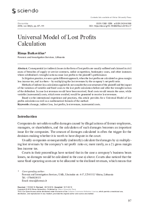 (PDF) Universal Model of Lost Profits Calculation