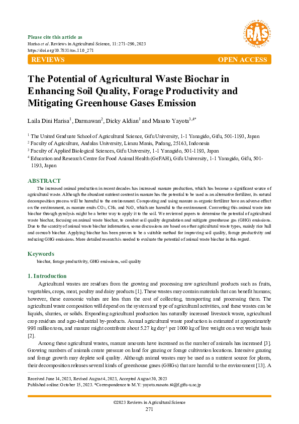 (PDF) The Potential of Agricultural Waste Biochar in Enhancing Soil Quality, Forage Productivity ...