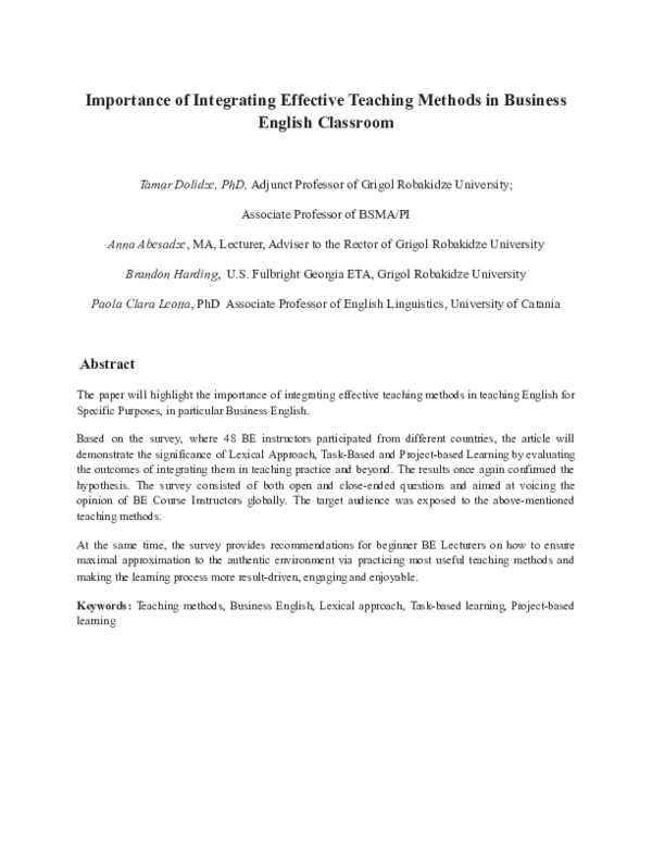 (PDF) Importance of Integrating Effective Teaching Methods in Business ...