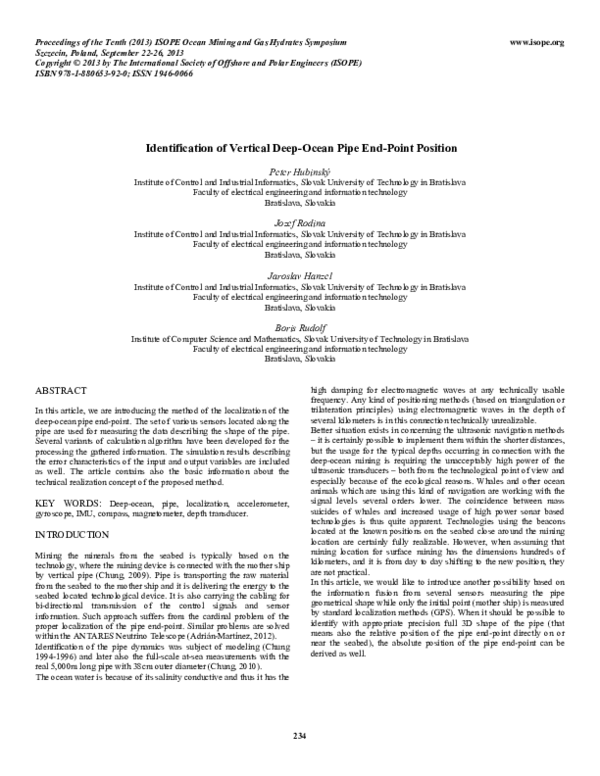 (PDF) Identification of Vertical Deep-Ocean Pipe End-Point Position
