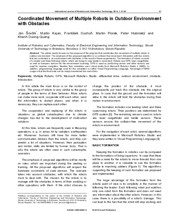 (PDF) Coordinated Movement of Multiple Robots in Outdoor Environment with Obstacles Pages