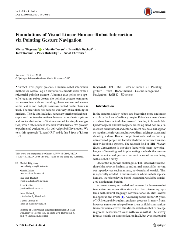 (PDF) Foundations of Visual Linear Human–Robot Interaction via Pointing ...