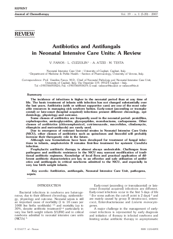 (PDF) Antibiotics and Antifungals in Neonatal Intensive Care Units: A ...