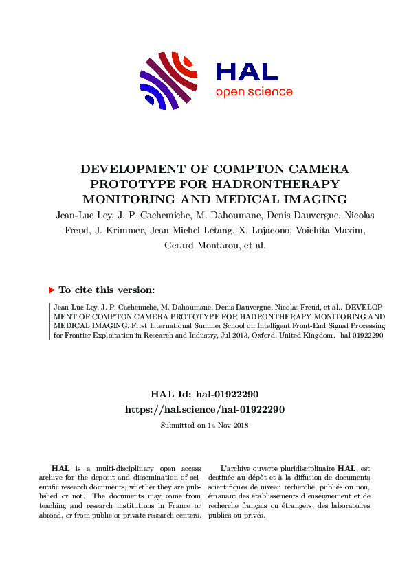(PDF) Development of Compton Camera Prototype for Hadrontherapy Monitoring and Medical Imaging ...