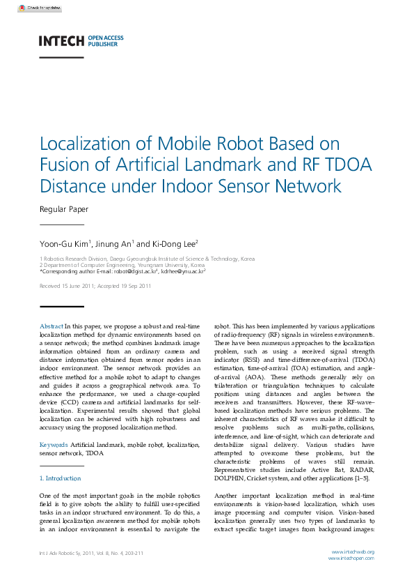 (PDF) Localization of Mobile Robot Based on Fusion of Artificial Landmark and RF TDOA Distance ...