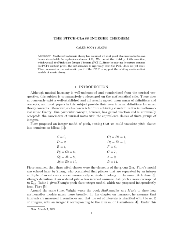 (PDF) The Pitch-class Integer Theorem