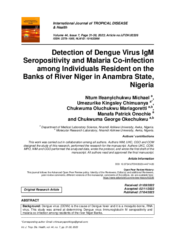(PDF) Detection of Dengue Virus IgM Seropositivity and Malaria Co ...