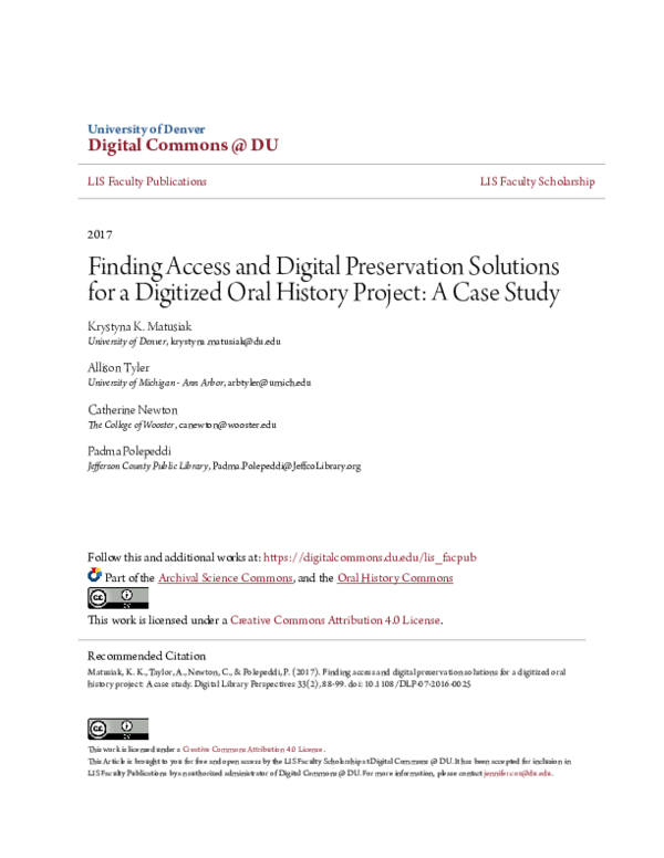 (PDF) Finding access and digital preservation solutions for a digitized ...