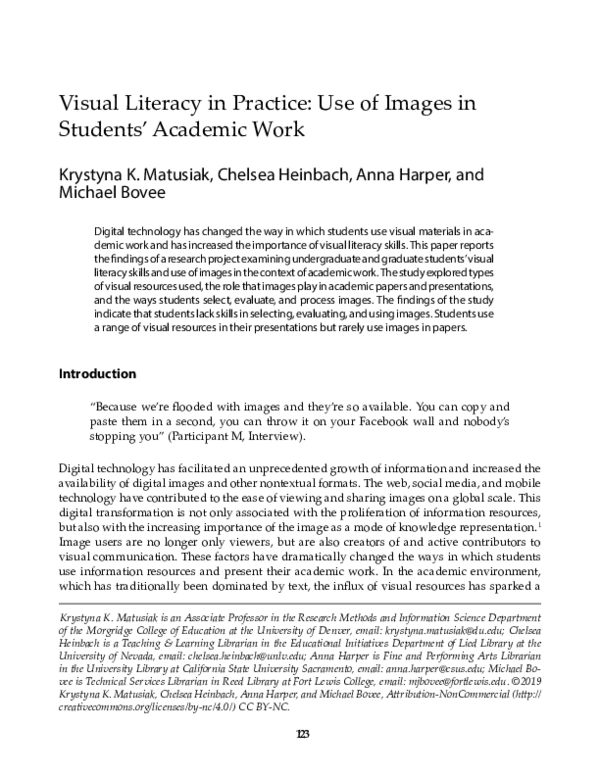 (PDF) Visual Literacy in Practice: Use of Images in Students’ Academic Work
