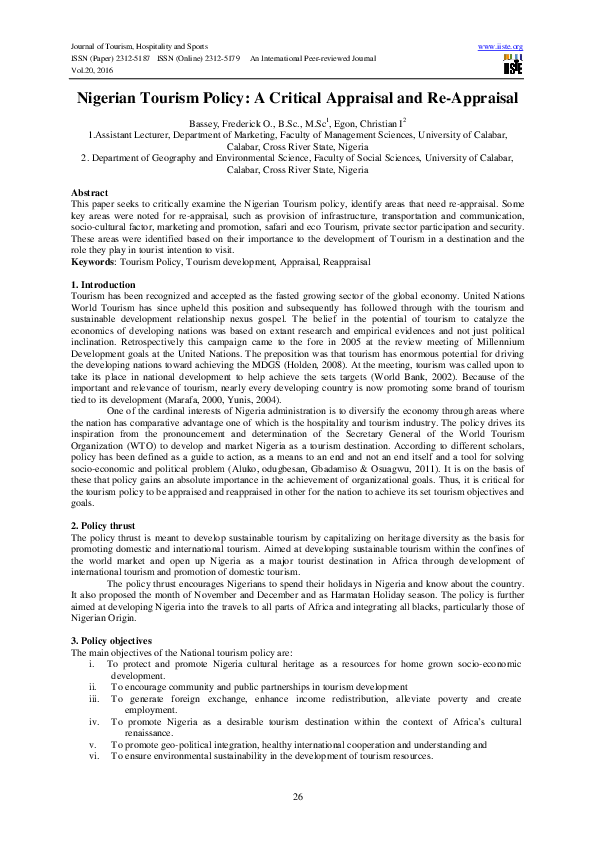 (PDF) Nigerian Tourism Policy: A Critical Appraisal and Re-Appraisal
