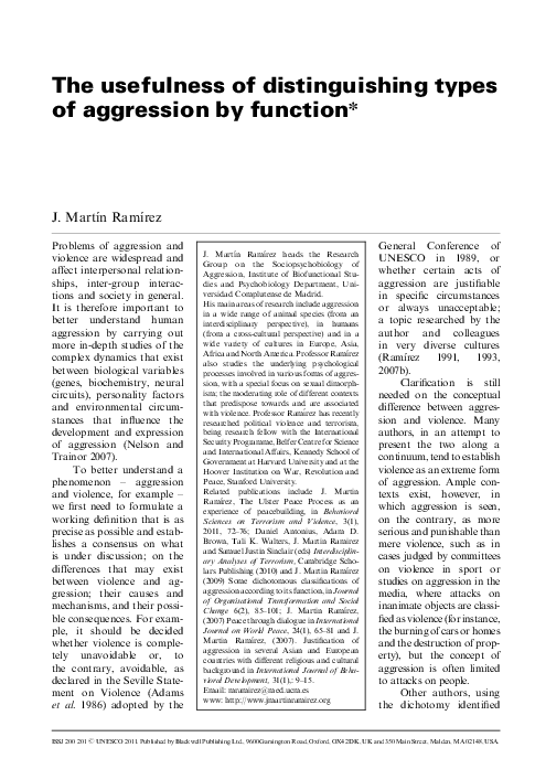 (PDF) The usefulness of distinguishing types of aggression by function*