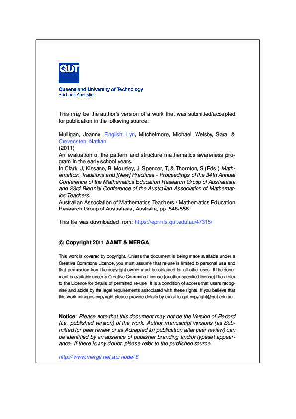 (PDF) An evaluation of the pattern and structure mathematics awareness ...