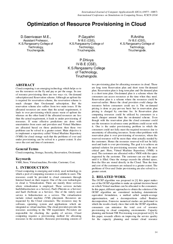 (PDF) Cost Optimization of Elasticity Cloud Resource Subscription Policy