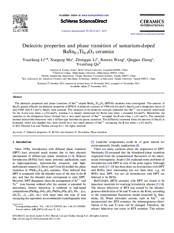 (PDF) Dielectric properties and phase transition of samarium-doped ...