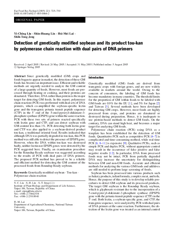 (PDF) Detection of genetically modified soybean and its product tou-kan ...