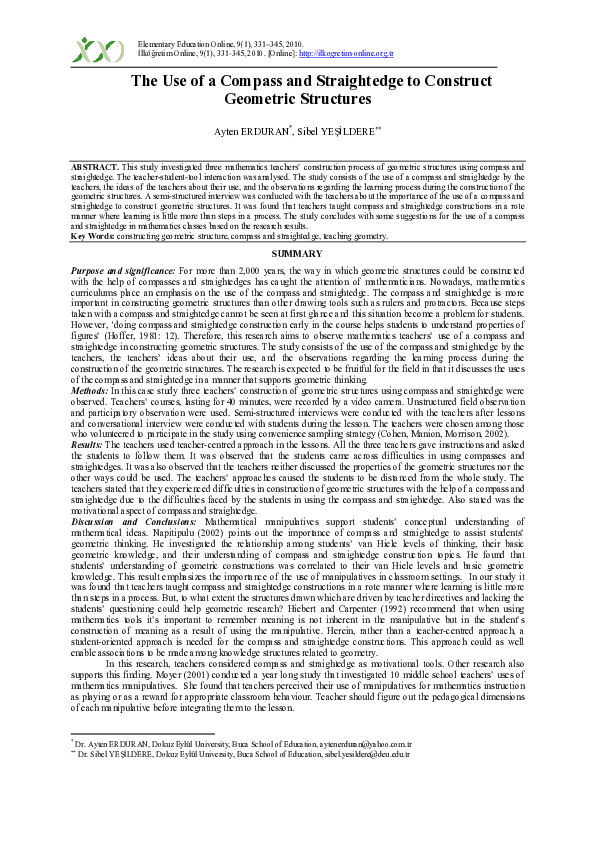 (PDF) The Use of a Compass and Straightedge to Construct Geometric ...