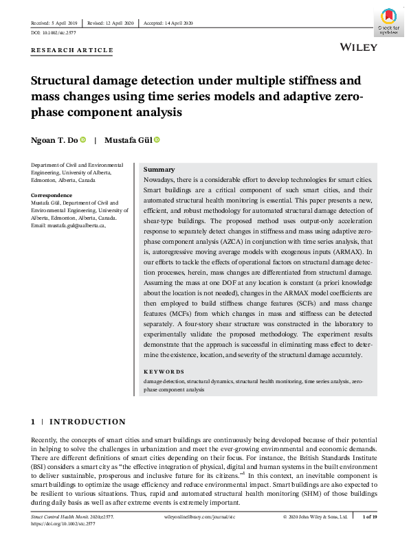 (PDF) Structural damage detection under multiple stiffness and mass changes using time series ...